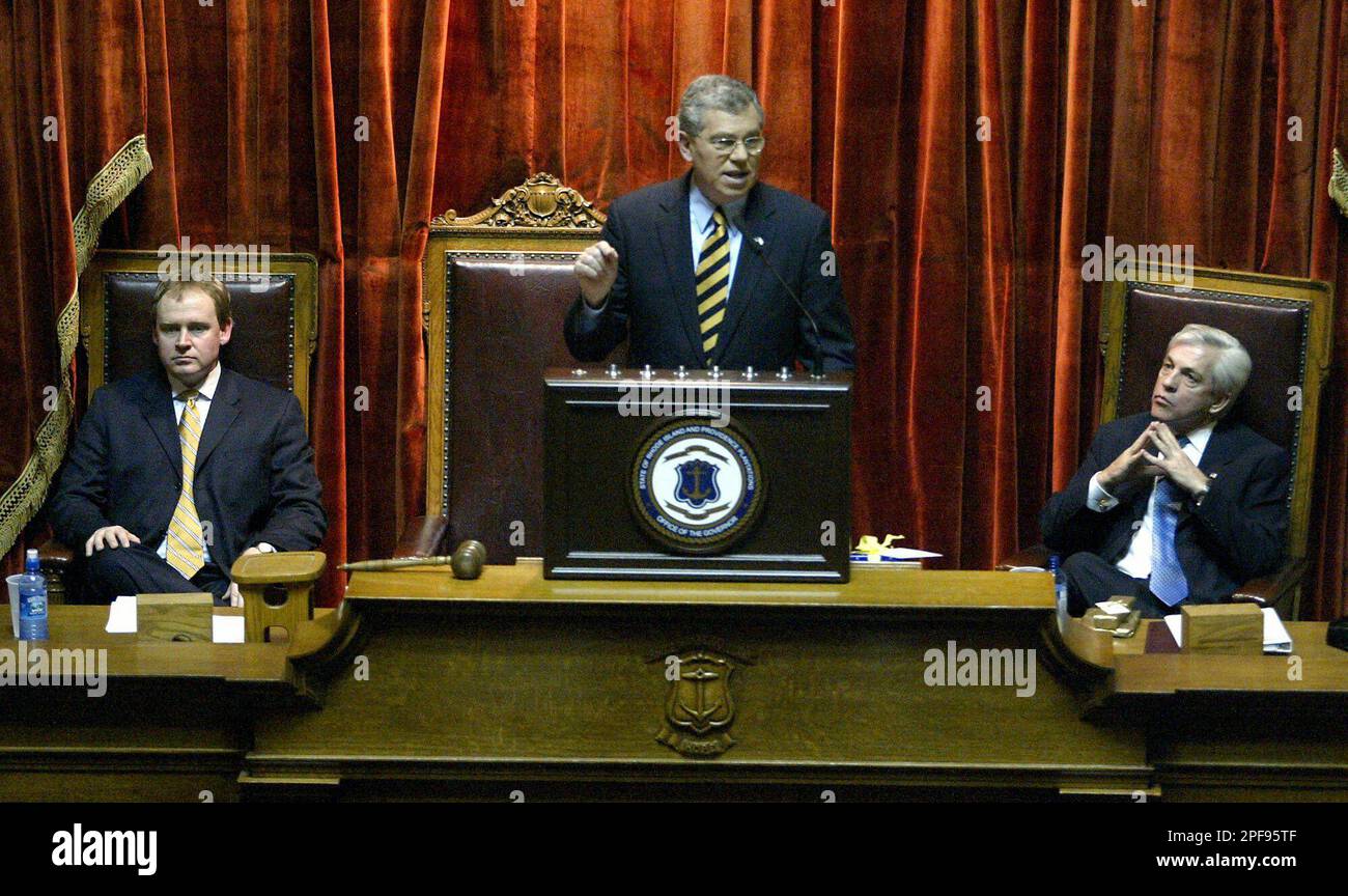 Gov. Donald Carcieri, center, gives his first State of the State ...