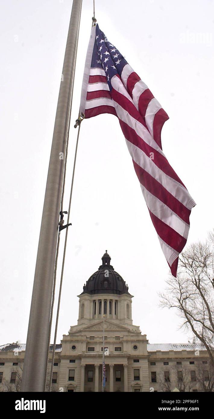 A U.S. Flag across the street from the State Capitol in Pierre, S.D ...