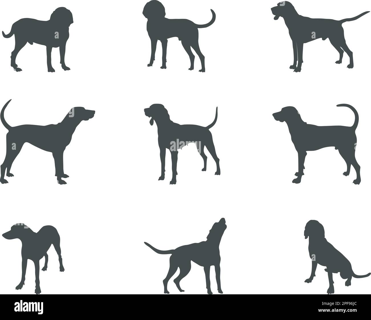 American English coonhound dog silhouettes, American English coonhound ...