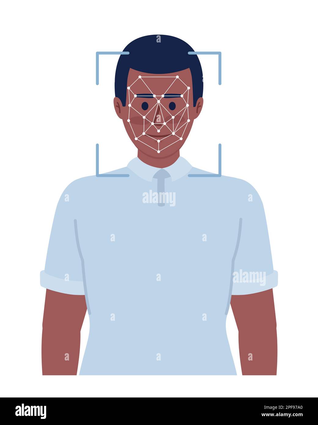 Male employee face identification semi flat color vector character ...