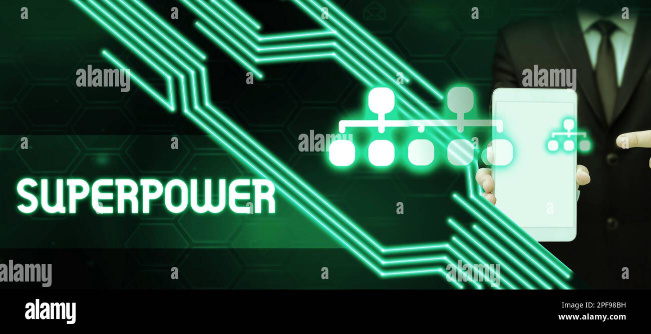 Conceptual caption Superpower. Business showcase a power or ability of ...