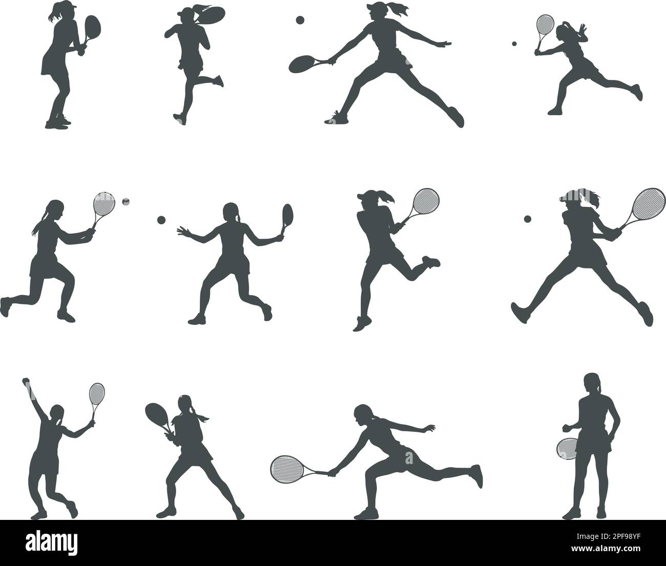 Female tennis player silhouettes, Tennis player silhouette, Woman ...