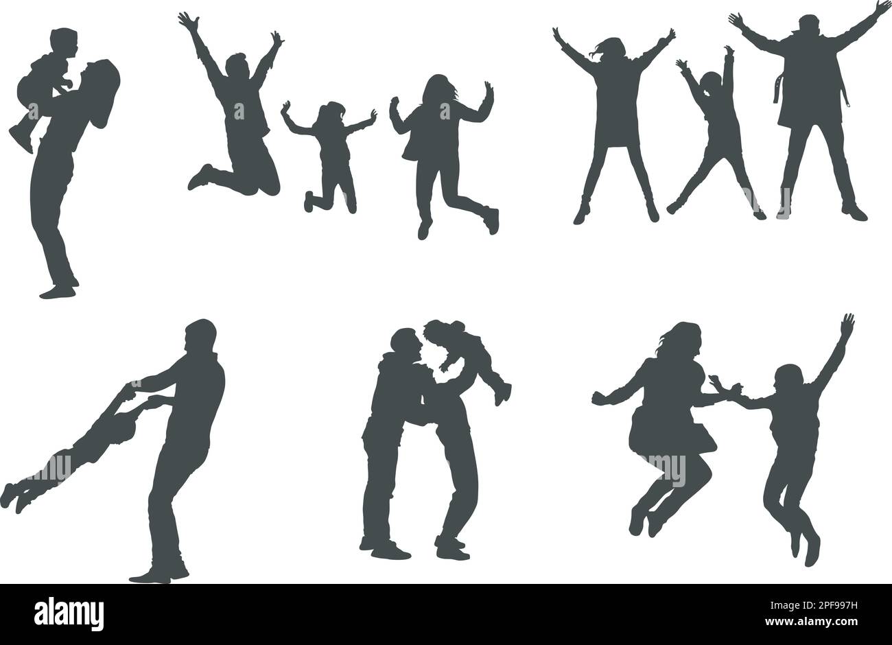 Happy Jumping Family Silhouette, Jumping Family Silhouette, Jumping ...