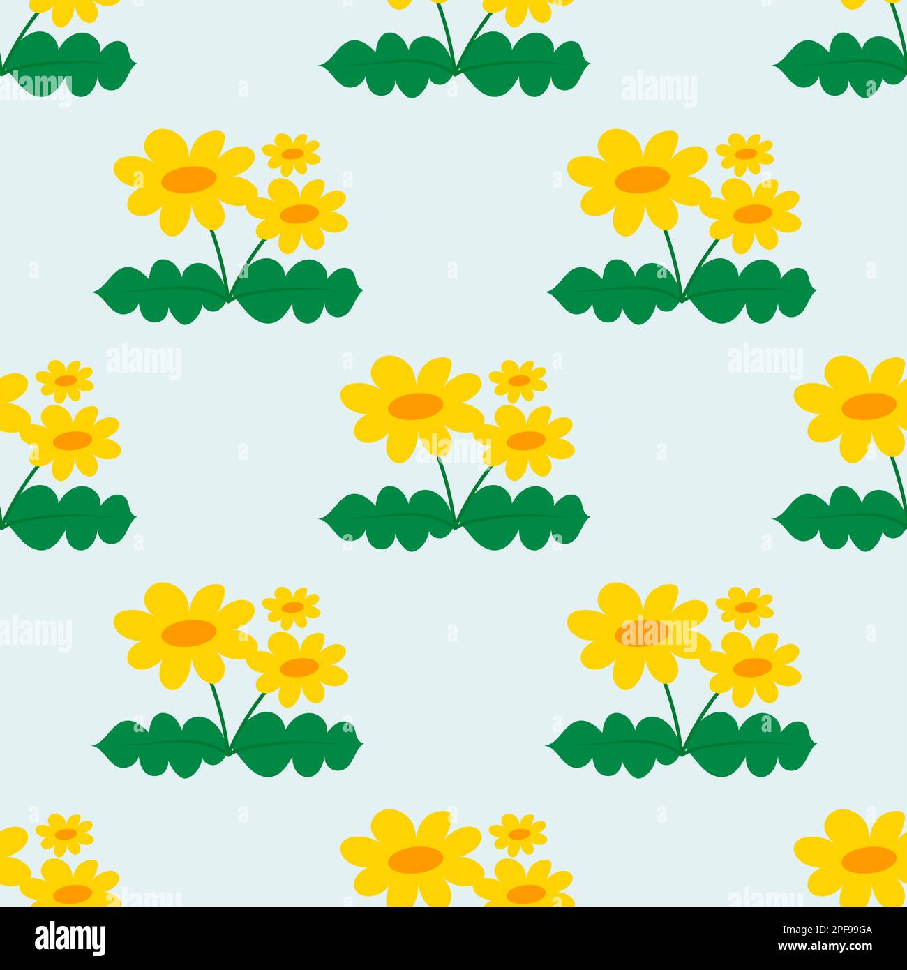 Cute yellow flowers pattern on blue background - funny vector floral ...