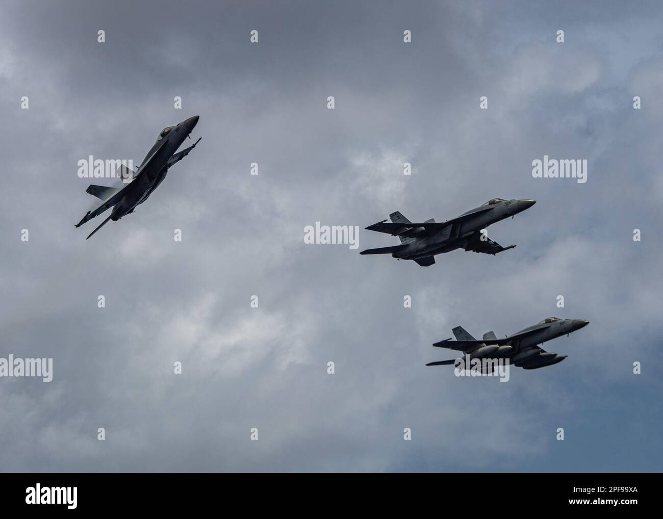 230316-N-MH015-1156 PHILIPPINE SEA (March 16, 2023) Three F/A-18E Super Hornets from the ...