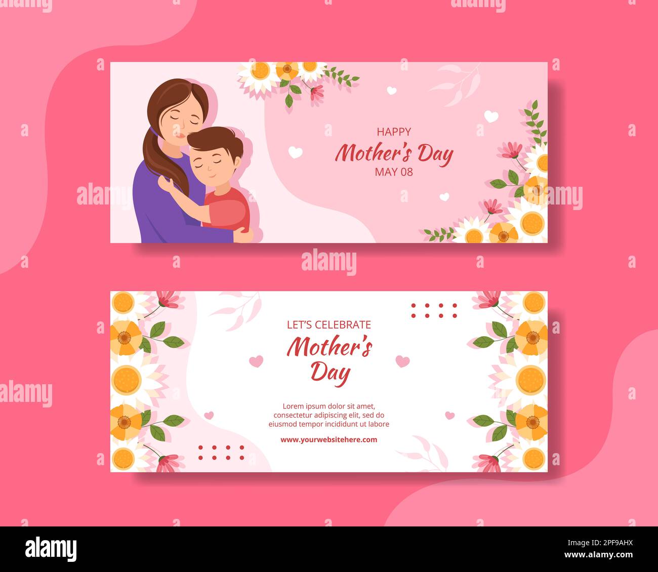 Happy Mother Day Horizontal Banner Flat Cartoon Hand Drawn Templates ...