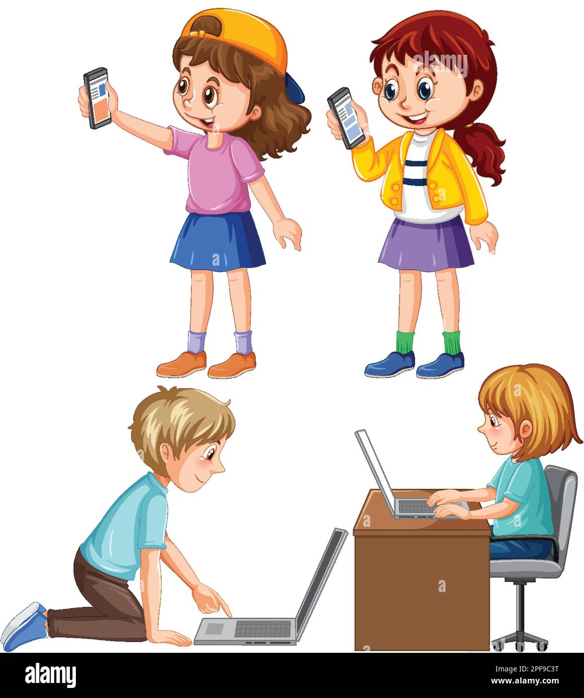 Set of children using laptop illustration Stock Vector Image & Art - Alamy