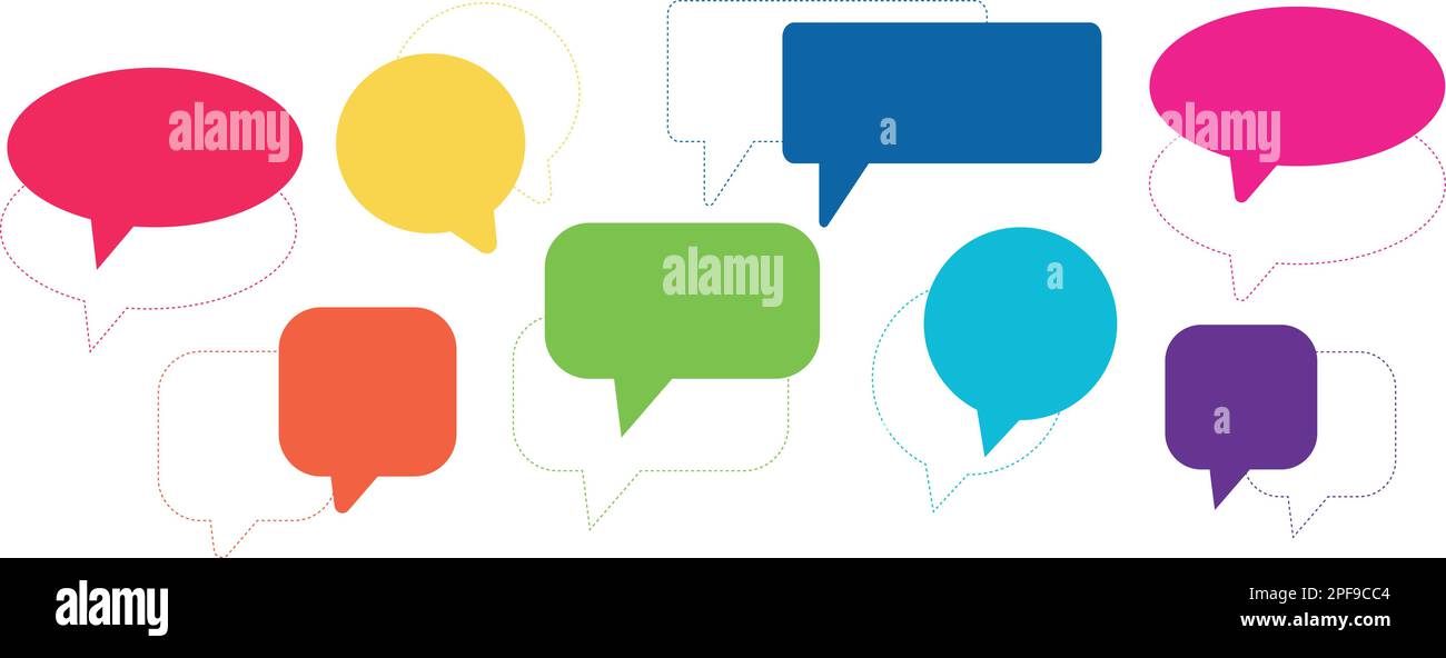 Set of colorful speech bubbles dupplicated with dotted line ...