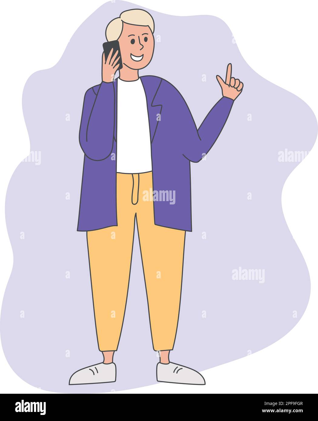 Cartoon hand drawn male talking on the phone. Simple hand drawn design ...