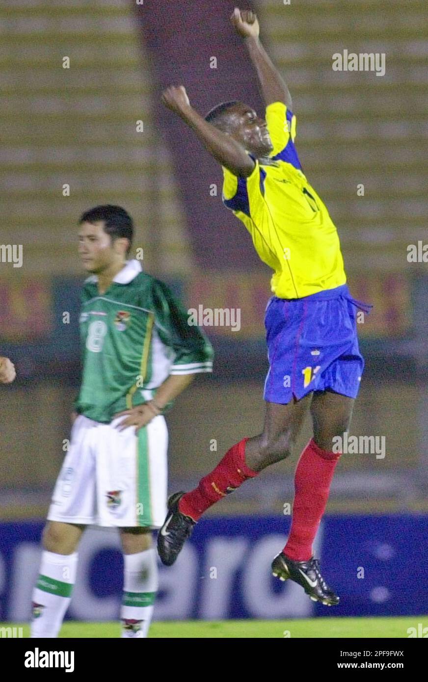 Ecuador's Joffre Gerron celebrates his goal against Bolivia, during the ...