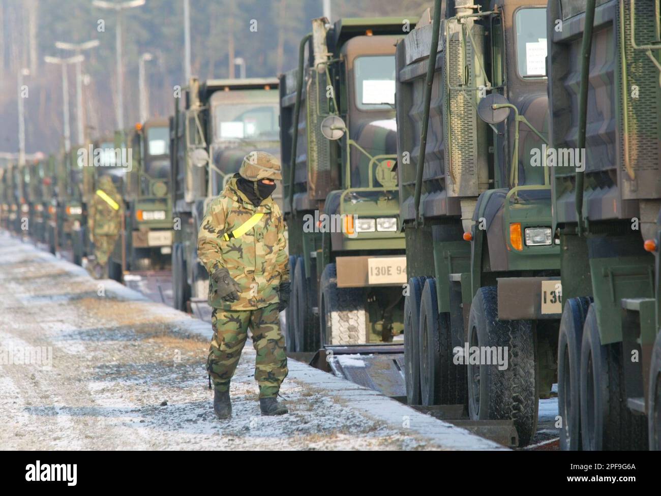 A soldier of the U.S. Army 94th Engineer Combat Battalion checks the ...