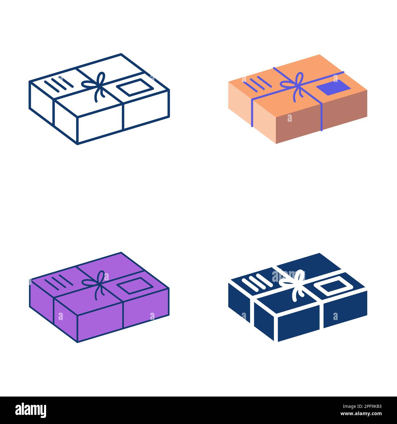 Postal mail package icon set in flat and line style. Parcel with address symbol. Vector ...