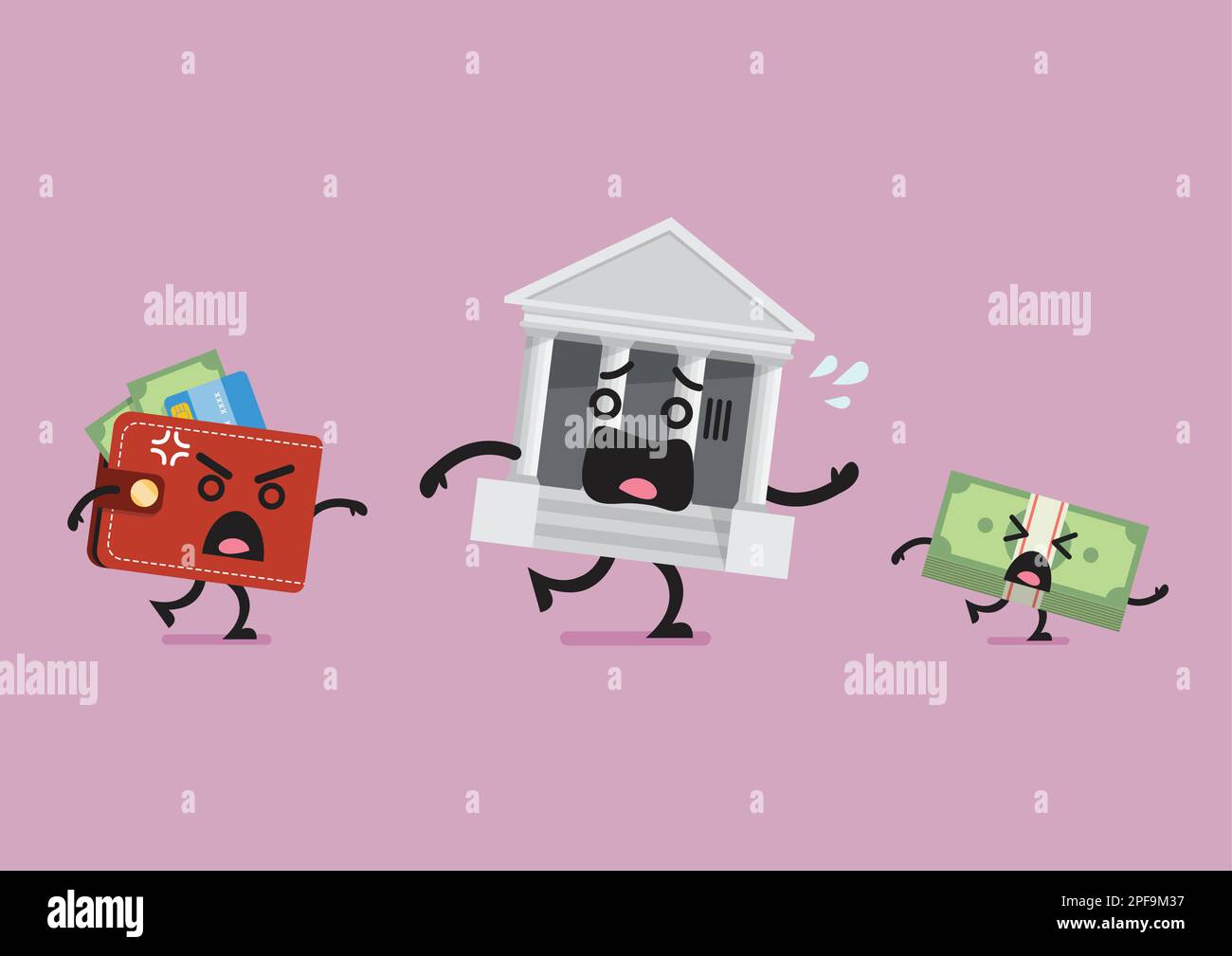 Bank money and wallet are running. Bank run economic concept. Financial ...