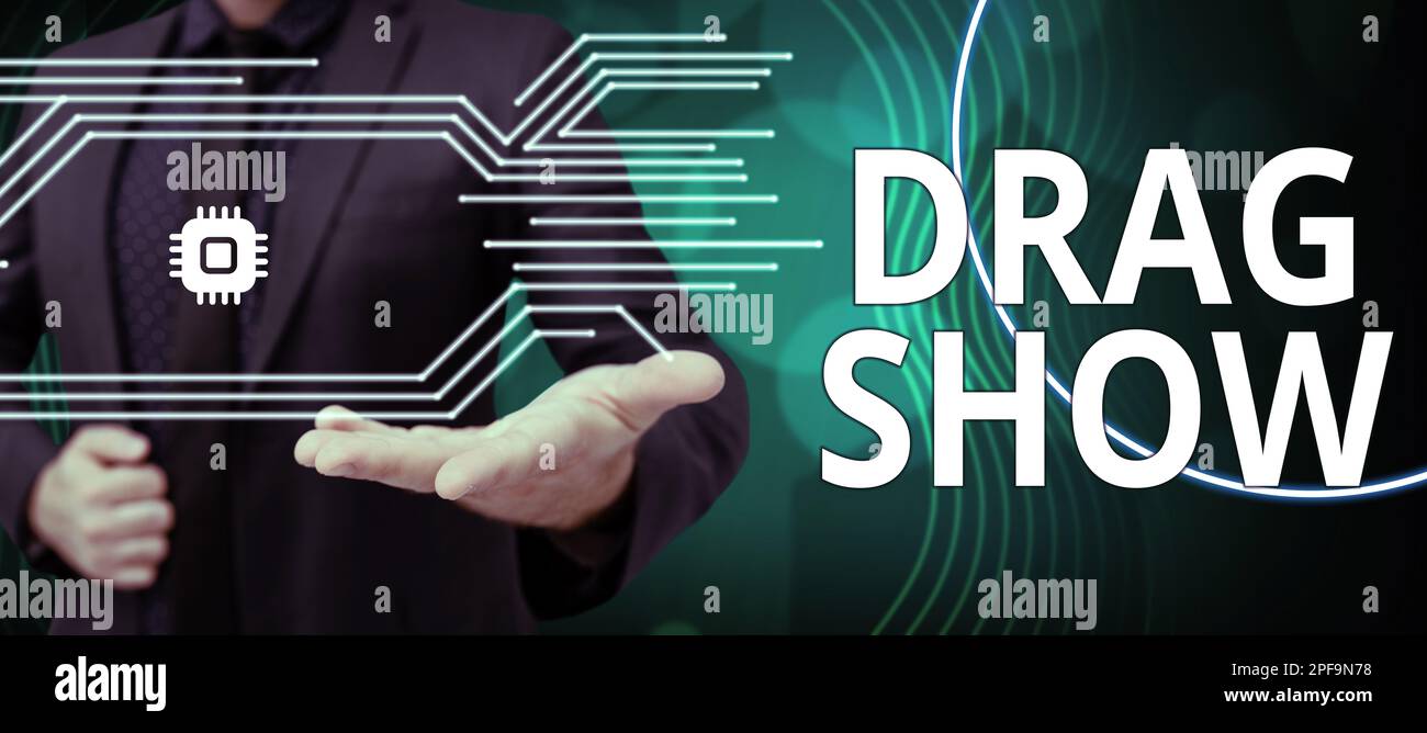 Text caption presenting Drag Show. Concept meaning competitive event ...