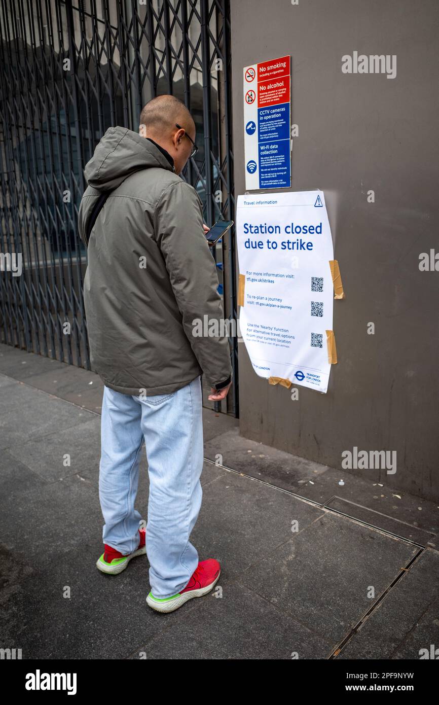 Man stands outside London Underground tube station which is locked due ...