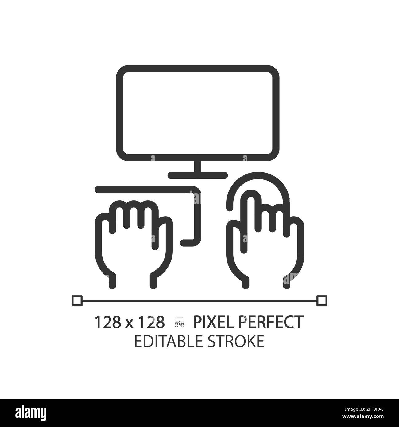 Hands with computer pixel perfect linear icon Stock Vector Image & Art ...