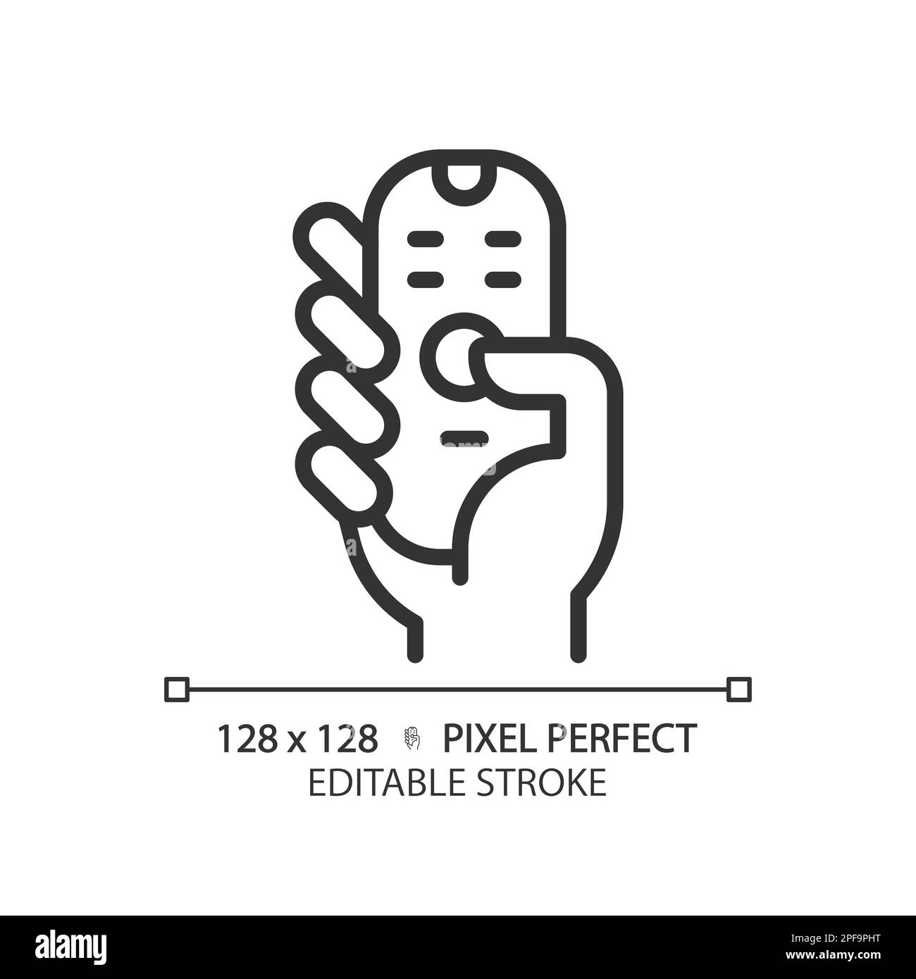 Hand with remote control pixel perfect linear icon Stock Vector Image ...
