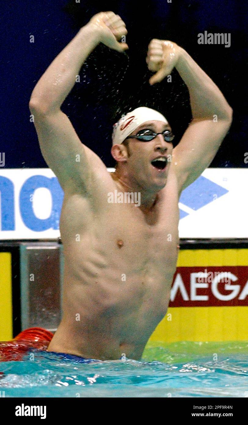 British swimmer Stephen Parry celebrates his victory after the men's ...