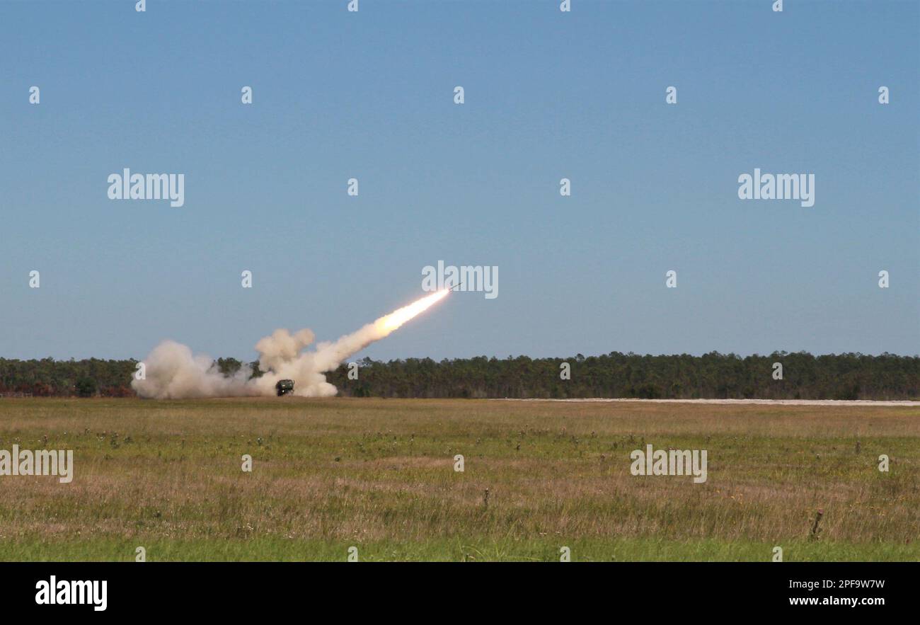 Soldiers with 3-116th Field Artillery (FA) Battalion fire a missile ...