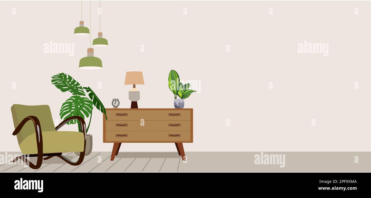 Living room interior with furniture vector drawing Stock Vector Image ...