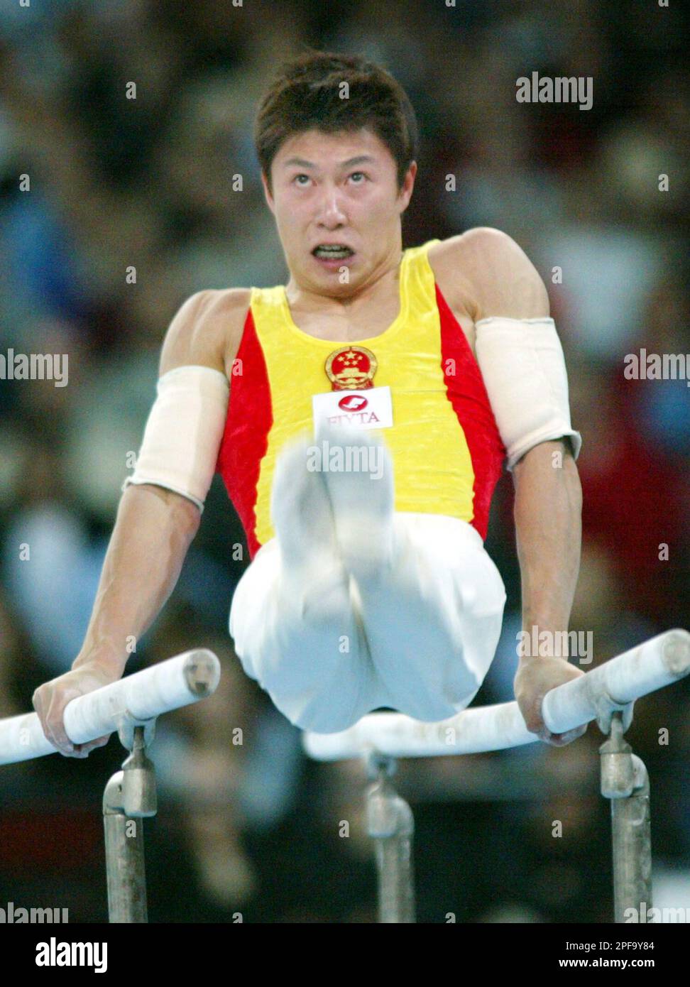 Current world champion Xiaopeng Li from China performs to win the men's ...