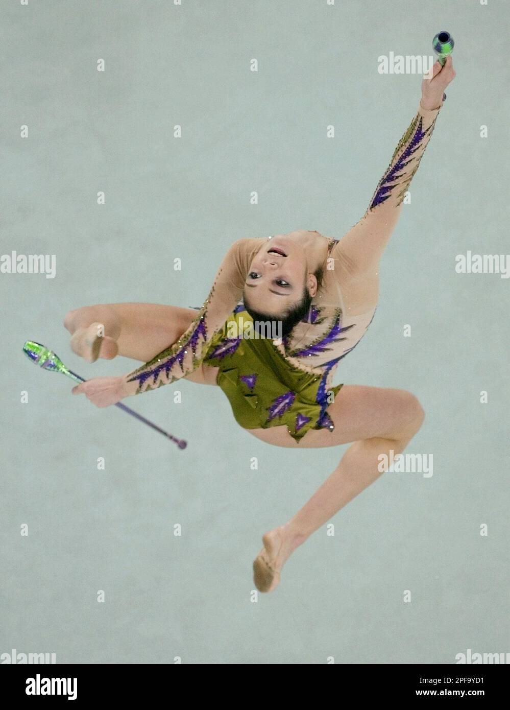 Ukrainian Anna Bessonova performs with the clubs during the Rhythmics ...