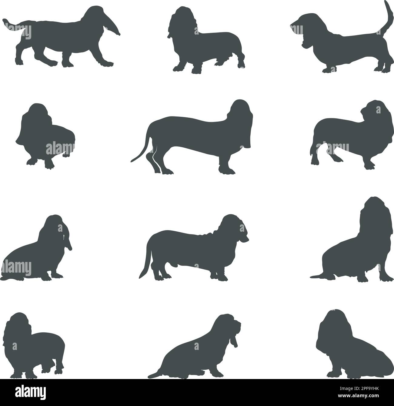 Basset hound dog silhouettes, Basset hound silhouette, Basset hound dog ...