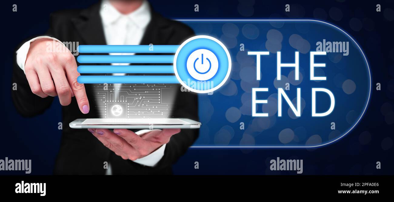 Writing displaying text The End. Internet Concept Final part of play relationship event movie ...