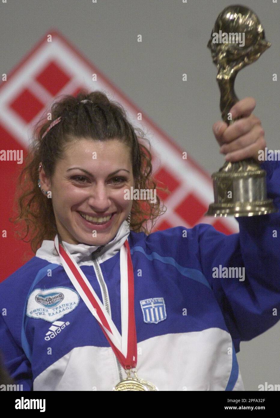 Greece's Anastasia Tsakiri celebrates the gold medal she received in ...