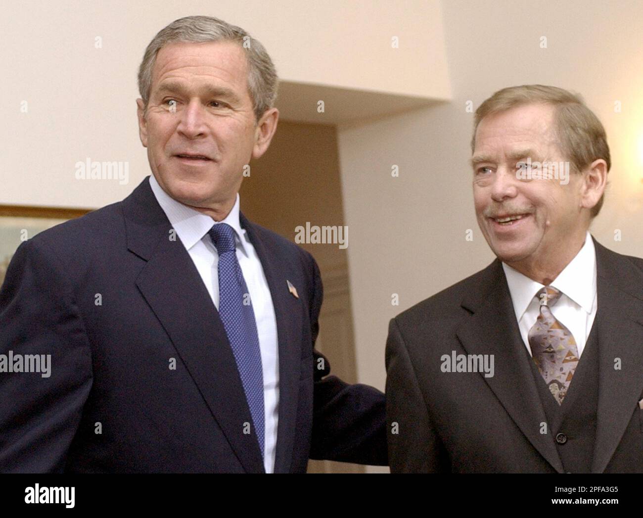 U.S. President George W. Bush, left, and Czech President Vaclav Havel ...