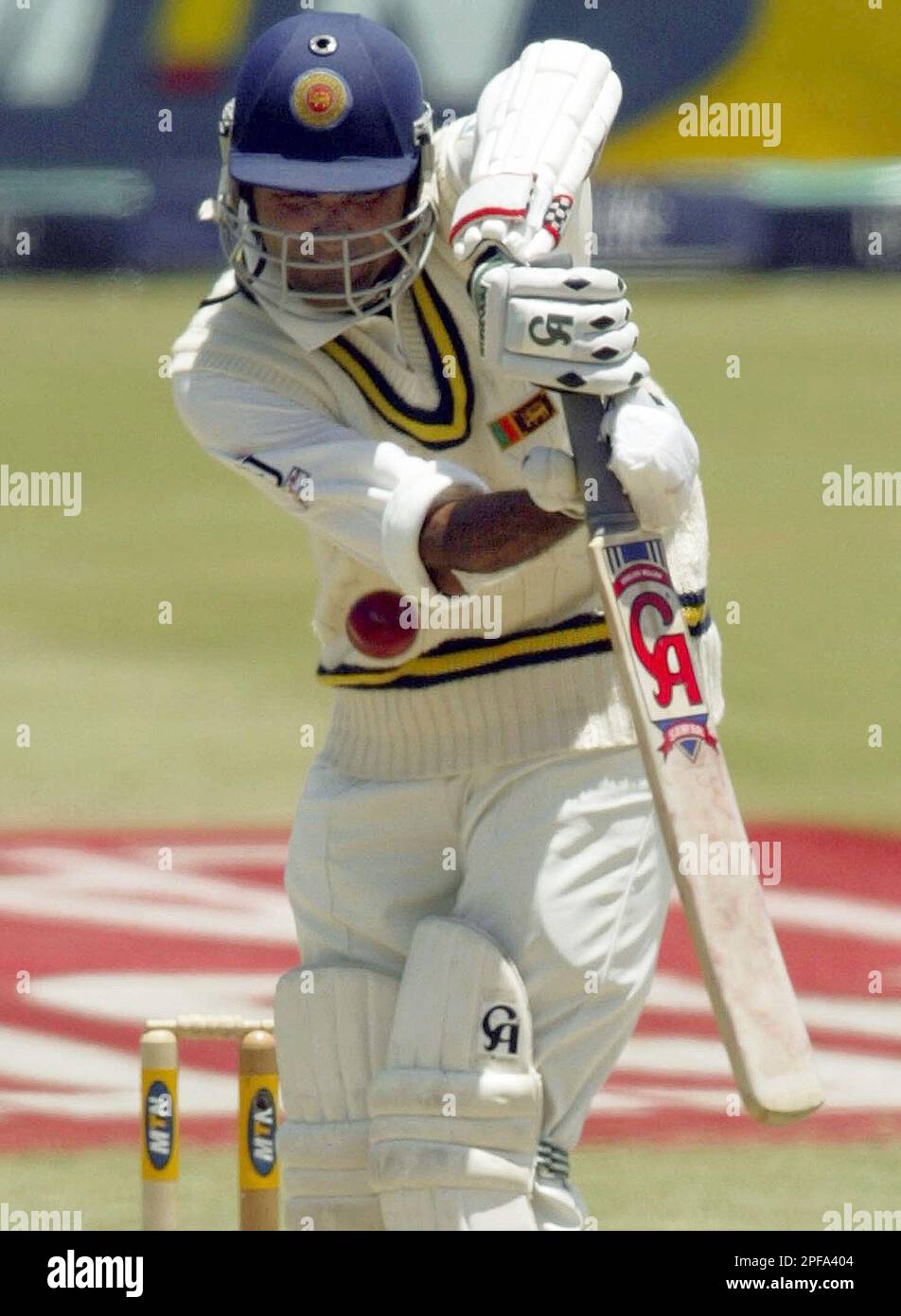 Sri Lankan batsman Marvan Atapattu is hit by a ball on the fourth day ...