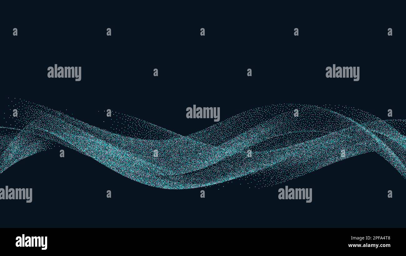 Digital dynamic particle wave. Abstract wave flow on a dark background. Big data visualization ...