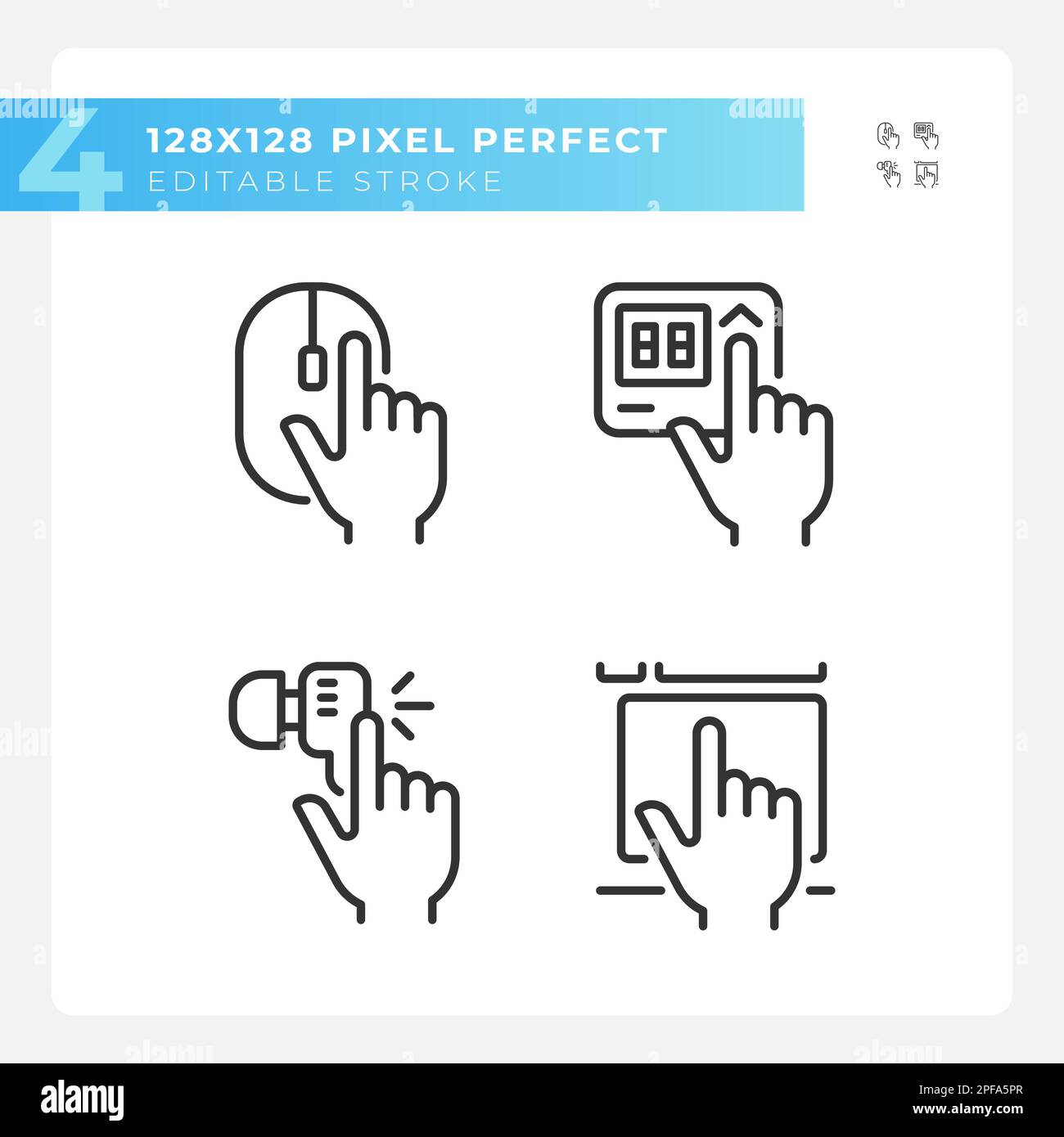 Hands pressing keys on devices pixel perfect linear icons set Stock Vector Image & Art - Alamy