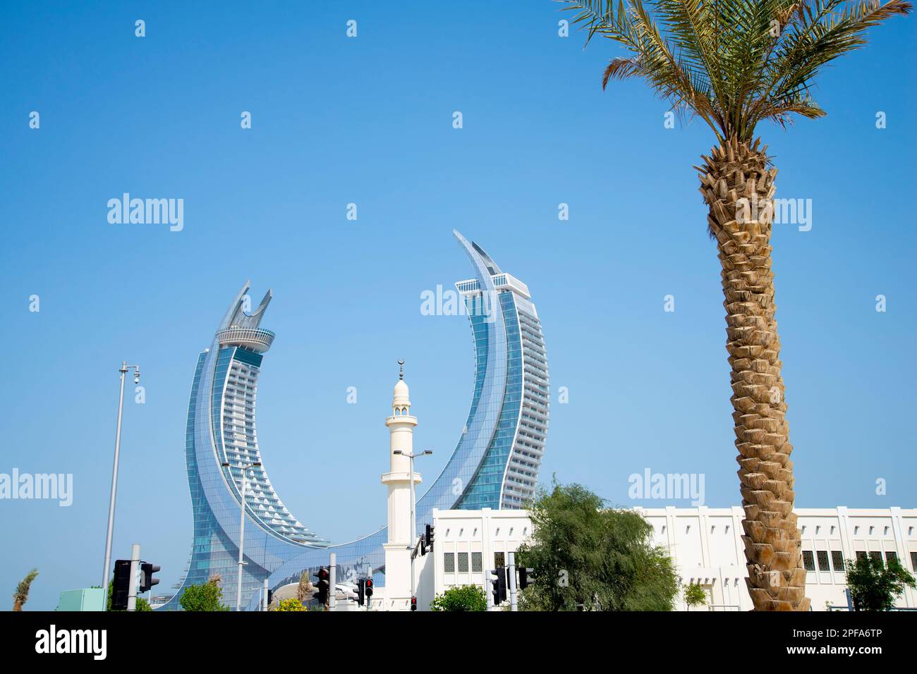 Katara Twin Tower in Lusail Marina District Stock Photo - Alamy