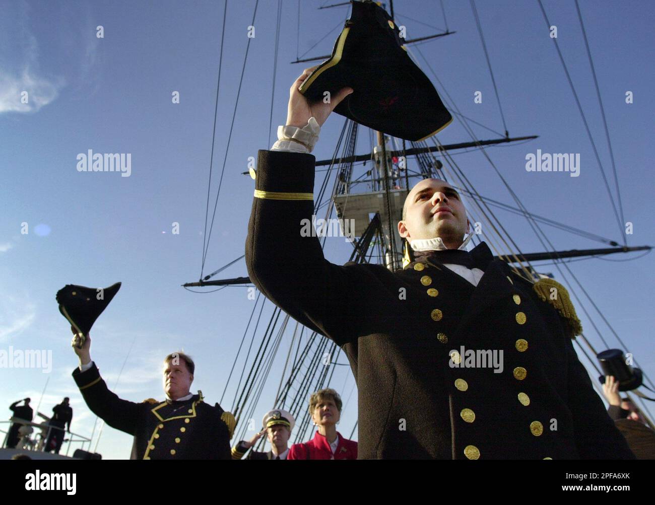 U.S. Navy Lt. Captain William Marks, front, and Commander of the USS ...