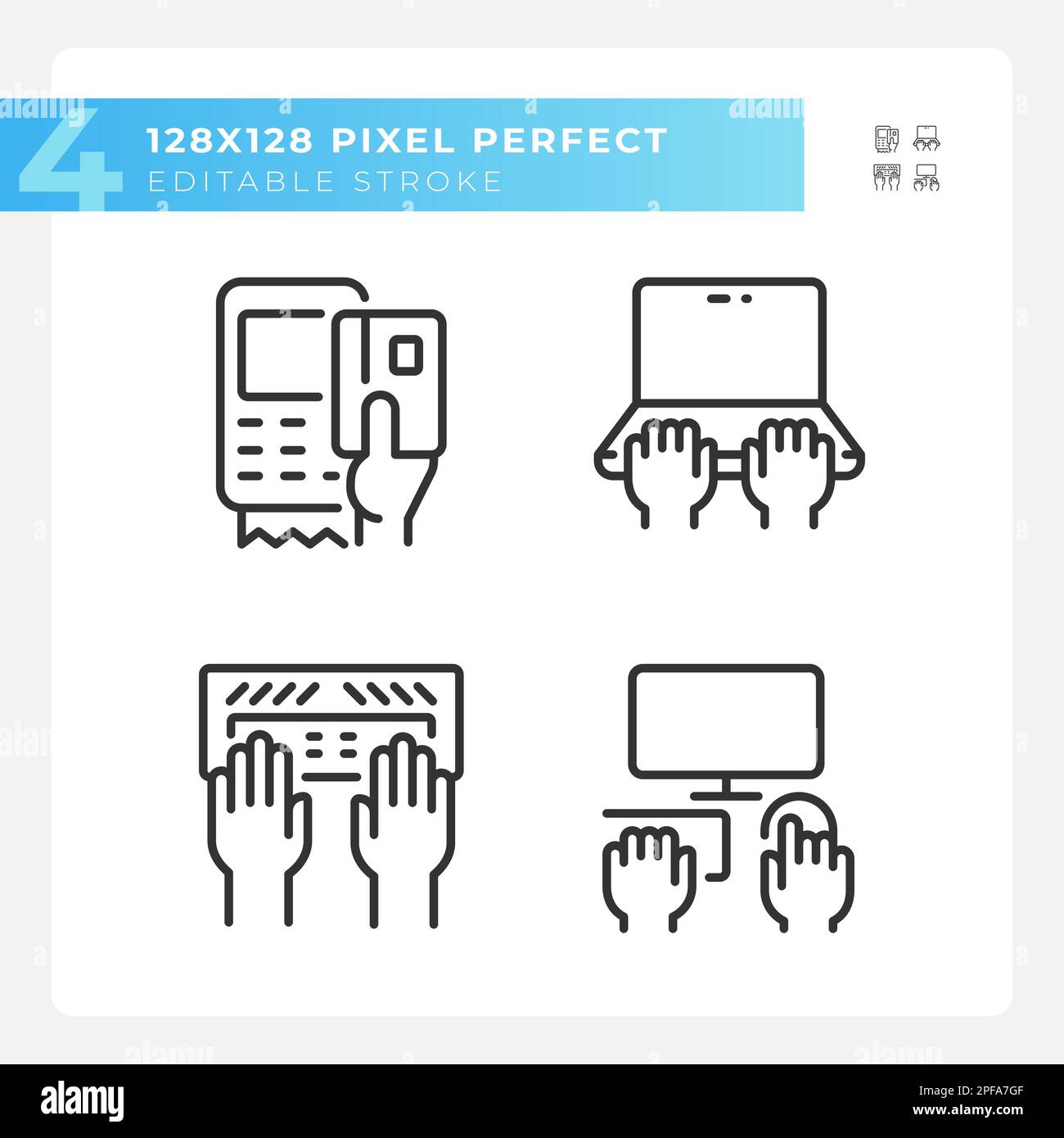 Hands using devices pixel perfect linear icons set Stock Vector Image & Art - Alamy