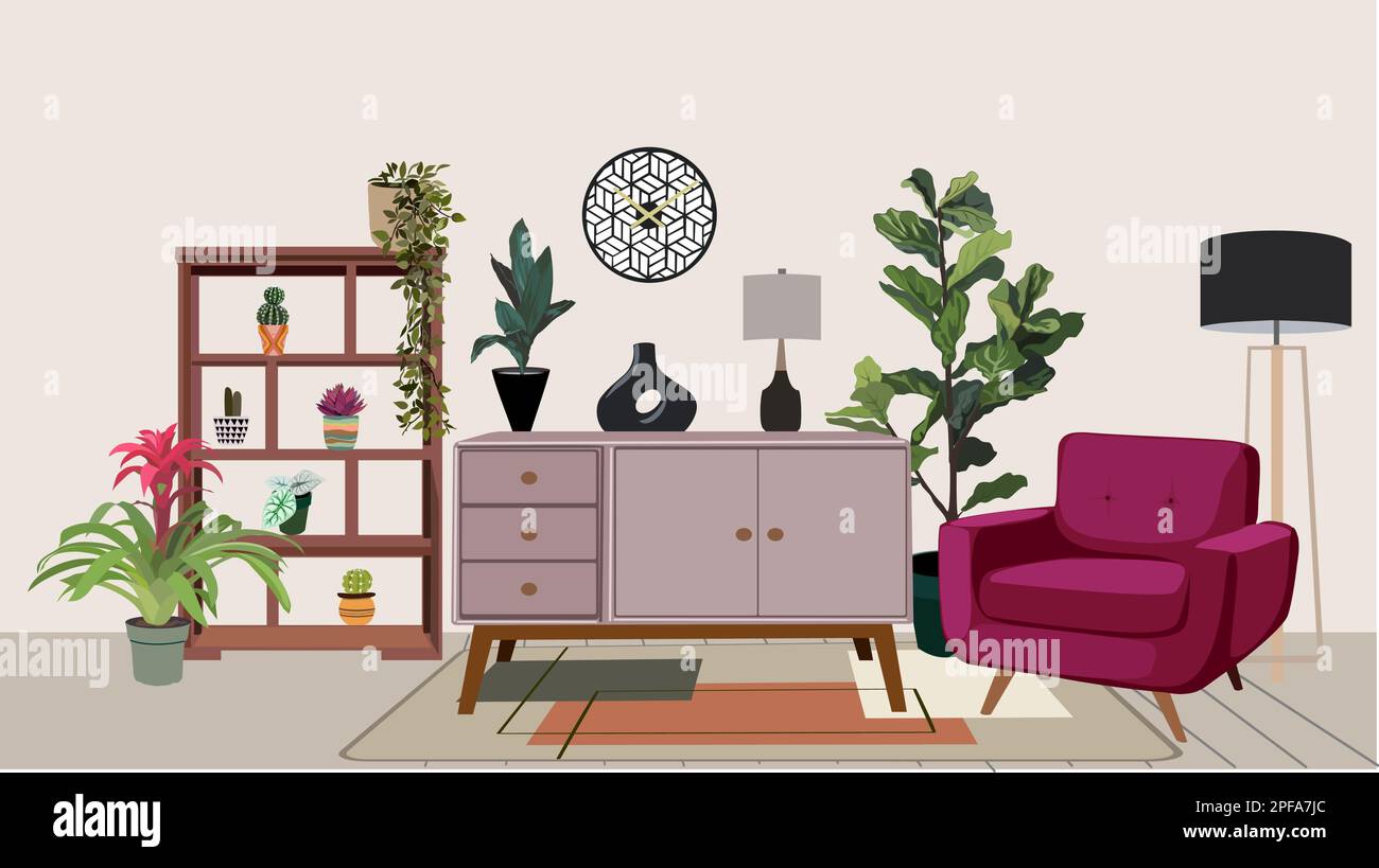 Living room interior with furniture vector drawing Stock Vector Image ...