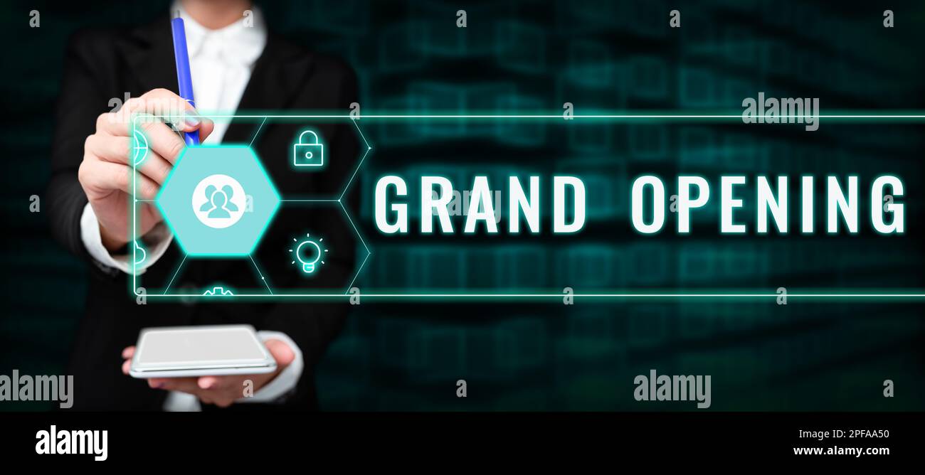 Conceptual display Grand Opening. Business concept Ribbon Cutting New ...