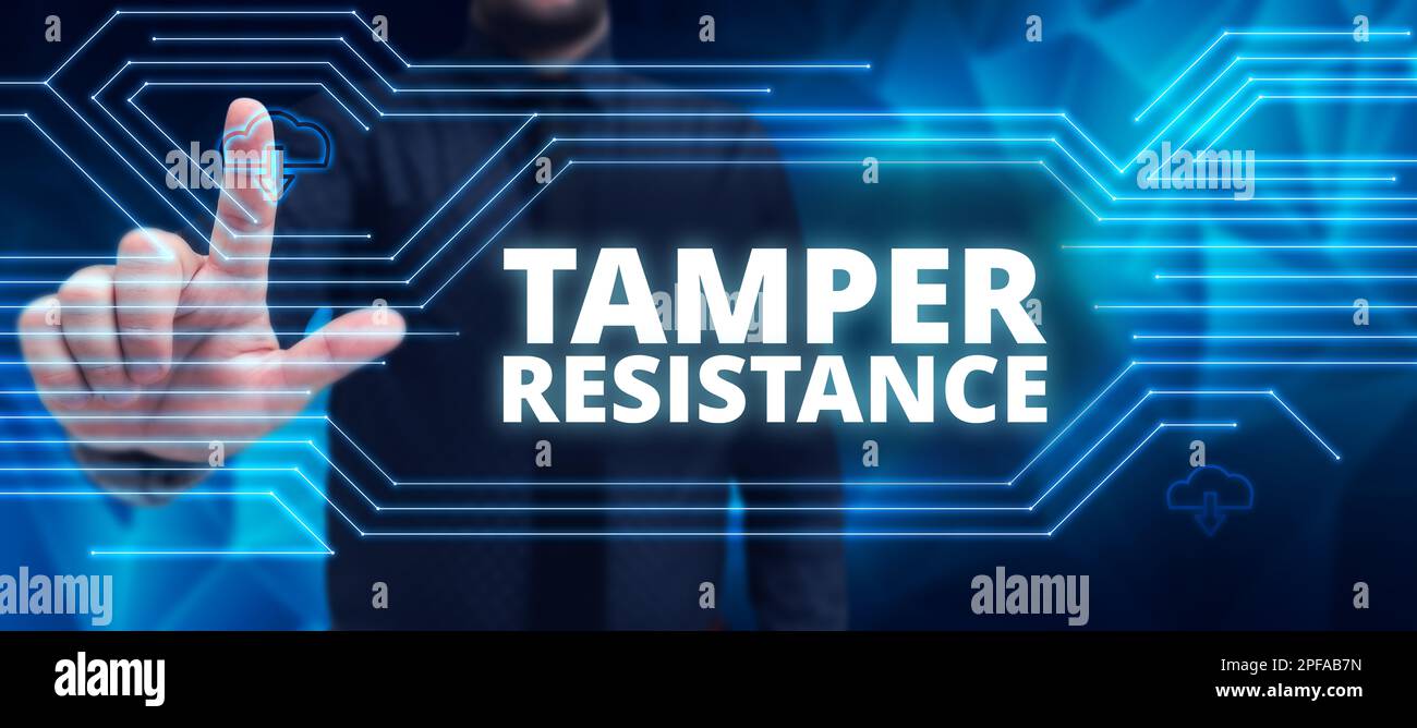 Hand writing sign Tamper Resistance. Business showcase resilent to ...