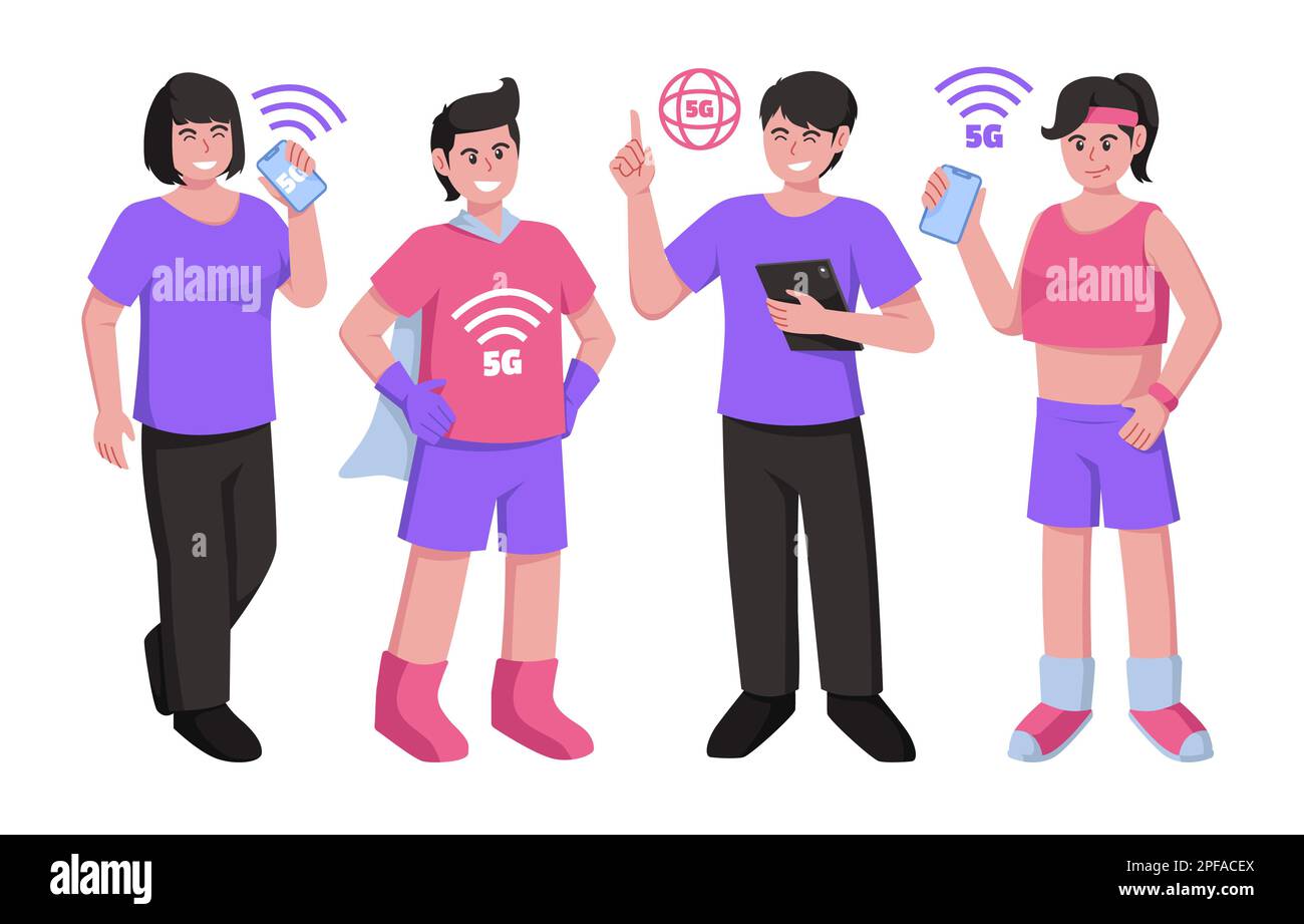 Cartoon characters using mobile wireless technology for faster connectivity with smartphones and ...