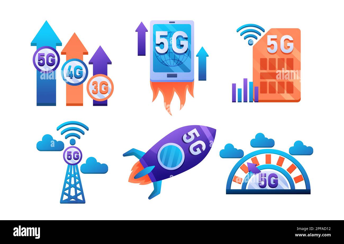 Mobile wireless 5th generation technology element design vector. 5G wireless network technology ...