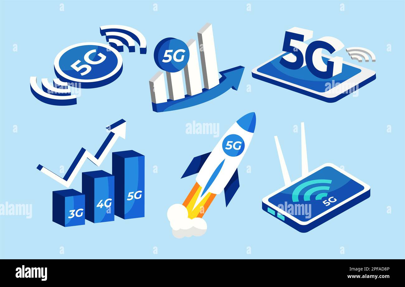 Mobile wireless 5th generation technology element design vector. 5G ...