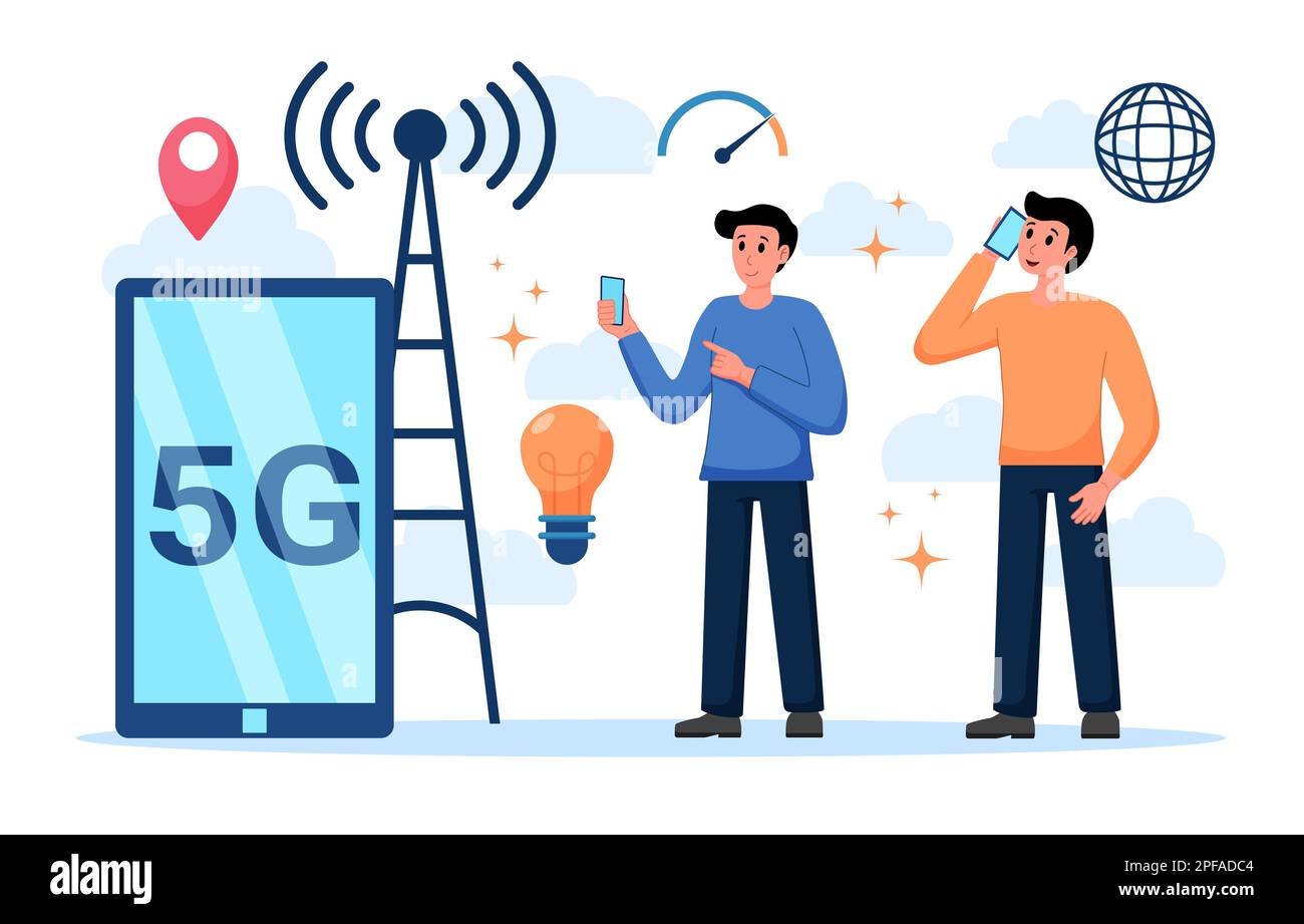 Mobile wireless 5th generation technology background design vector. 5G banner of wireless system ...