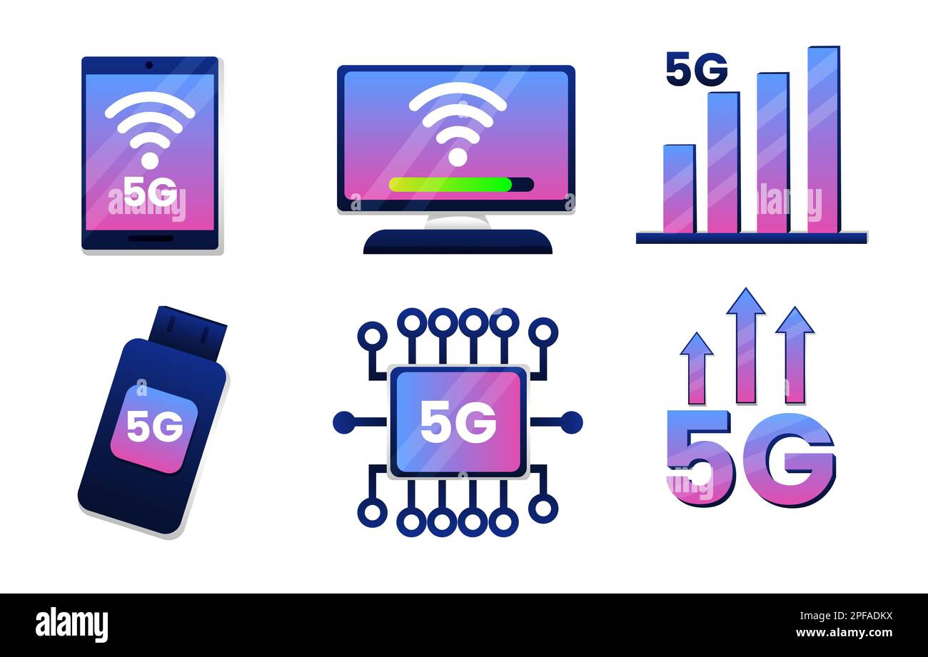 Mobile wireless 5th generation technology element design vector. 5G wireless network technology ...