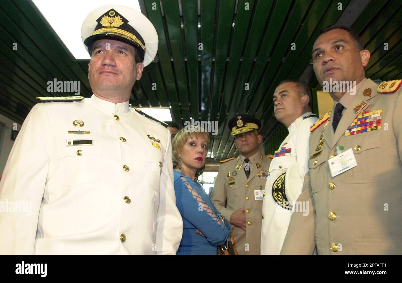 Venezuelan Adm. William Giron, left, Army Gen. Nestor Gonzalez, center ...