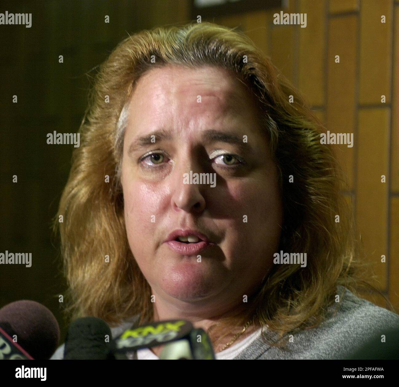 Tammy Helm, 44, talks with reporters outside a Los Angeles courtroom ...