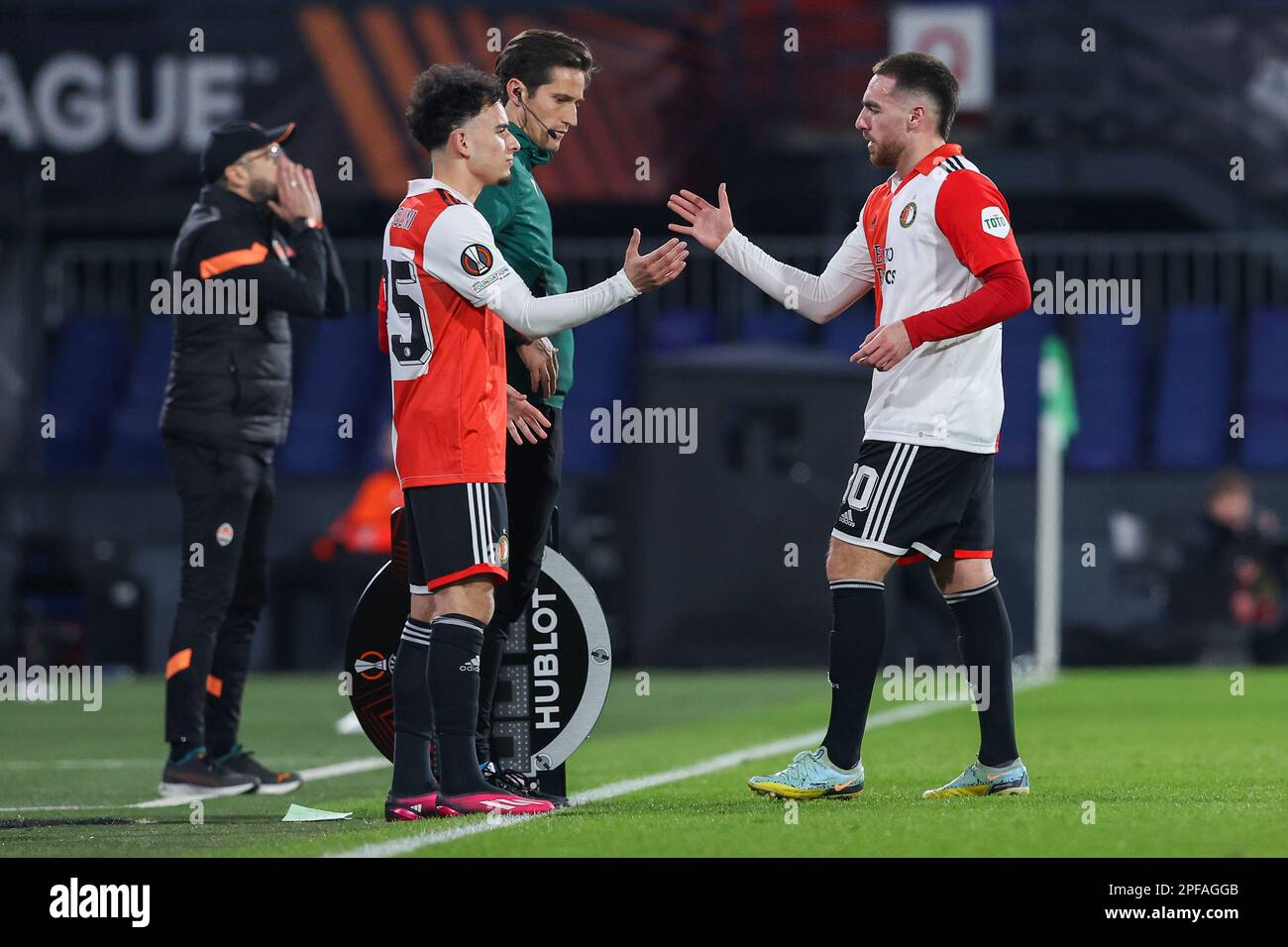 ROTTERDAM, NETHERLANDS - MARCH 16: Mohamed Taabouni of Feyenoord is subsituting Orkun Kokcu of ...