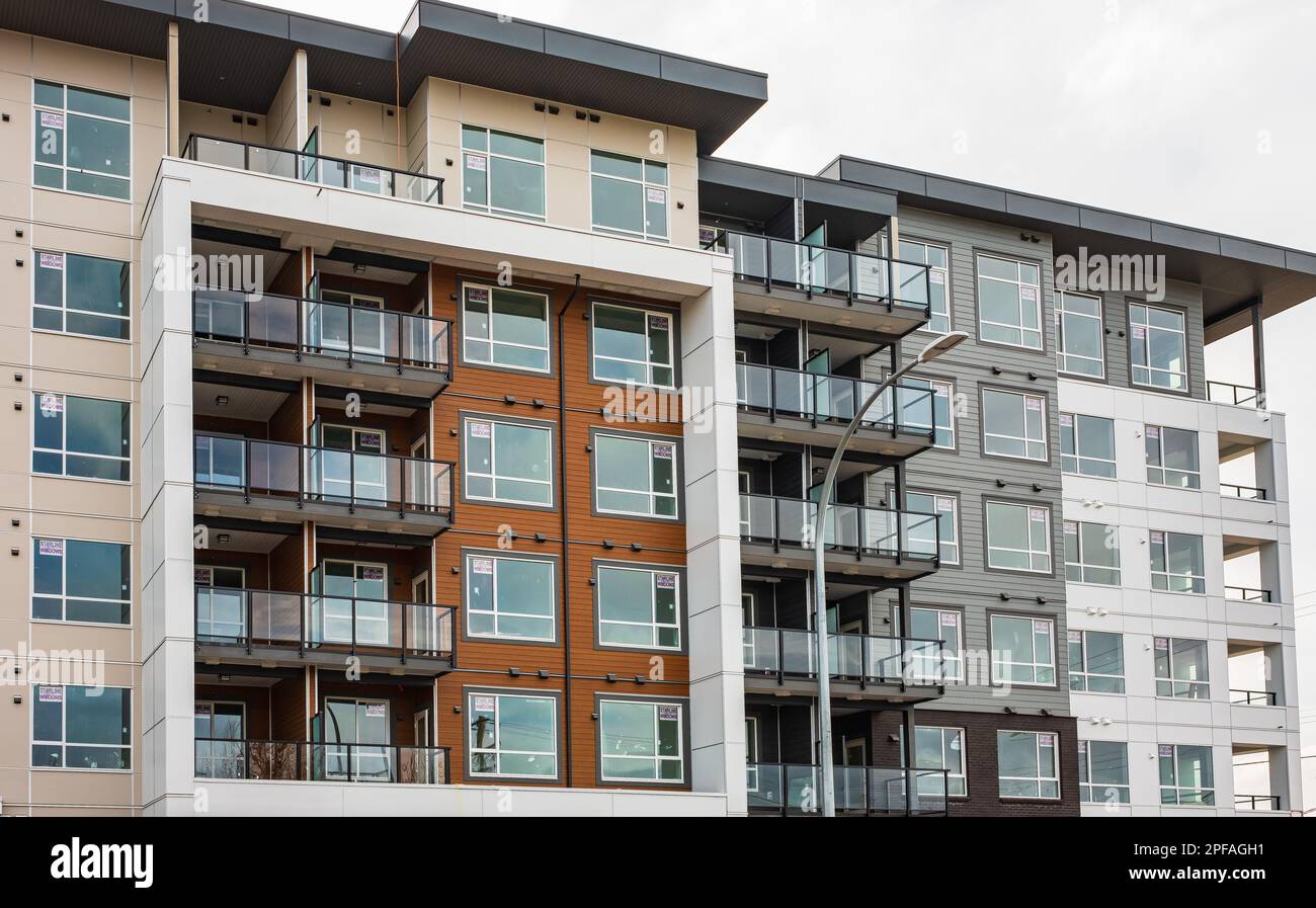 New residential apartment buildings in Surrey Canada. Modern complex of ...