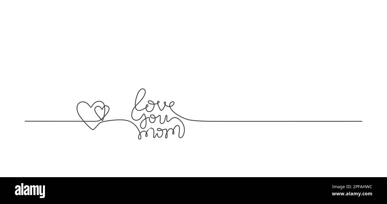 Handwritten Vector Line Lettering Love You Mom Typography Banner