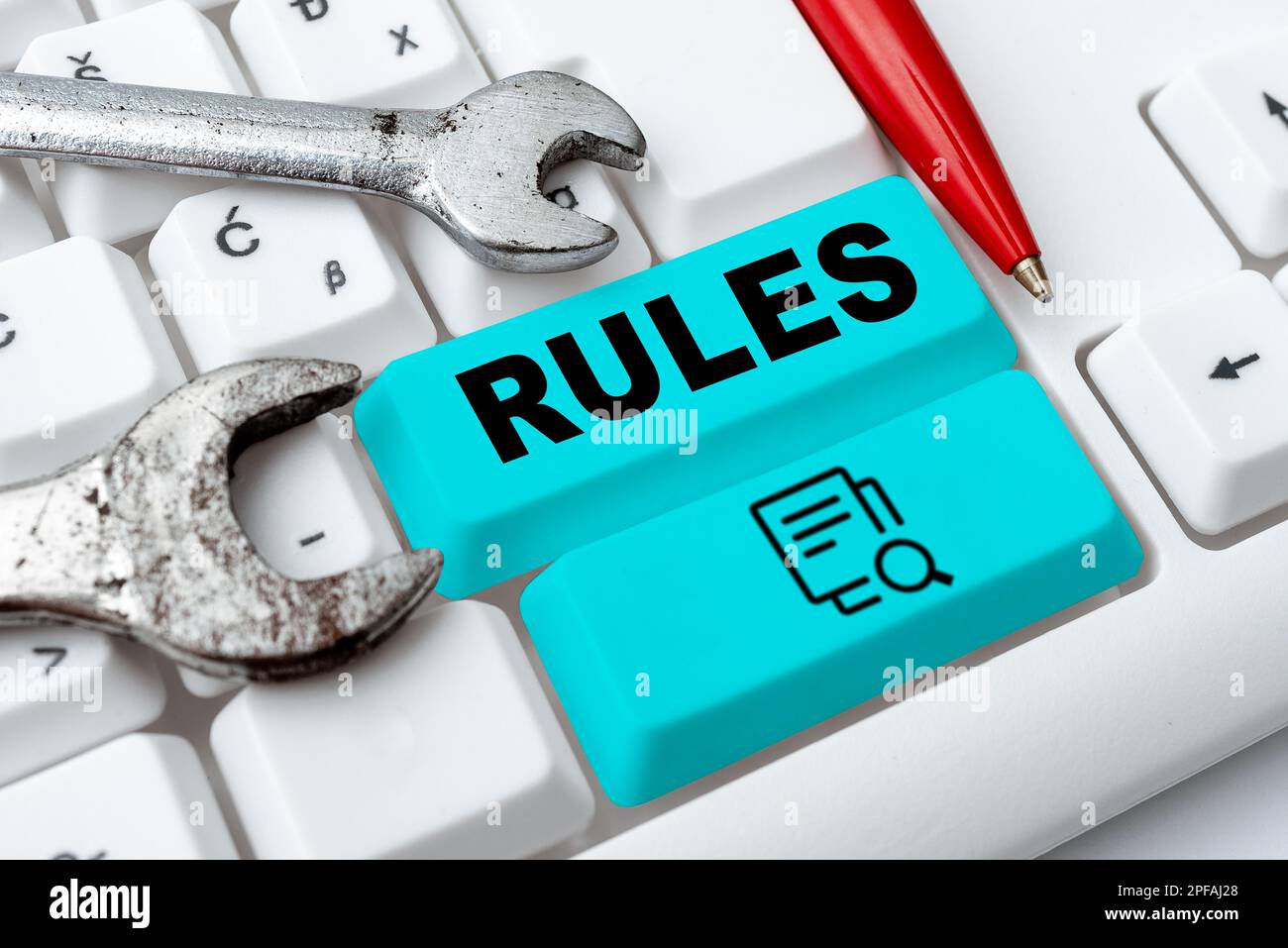 Sign displaying Rules. Word Written on the laws or regulations ...